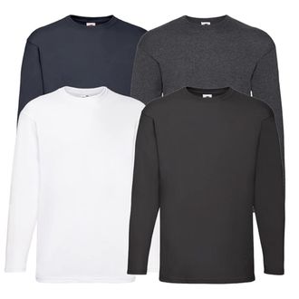 Fruit Of The Loom 4er Herren Longsleeve Baumwolle Tshirt Langarm Verschiedene Farbsets M L XL 2XL 3XL 4XL 5XL & HLKauf-Block (XXL, 1x Wei&szlig;, 1x Schwarz, 1x D.Navy, 1x D.