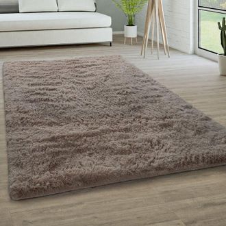 Paco Home Paco Home Tapis De Salon Poils Longs Fausse Fourrure Shaggy Moelleux Monochrome 200x290 cm, Taupe