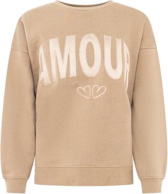 Zwillingsherz Sweatshirt AMOUR Rundhals, Boxy Fit, Satin Schriftzug, &uuml;berschnittene Schultern