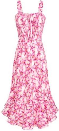 Grace Karin Robe de Travail Informelle pour Femmes de Cocktail à Imprimé Fleuri de Soirée à Bretelles XL Rose Fleurs sur Blanc