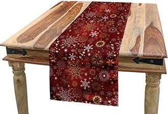 Abakuhaus Hiver Chemin de Table, Vintage No&euml;l, Rectangulaire D&eacute;coratif pour Salle &agrave; Manger, 40 cm x 180 cm, Vermillon Jaune Blanc