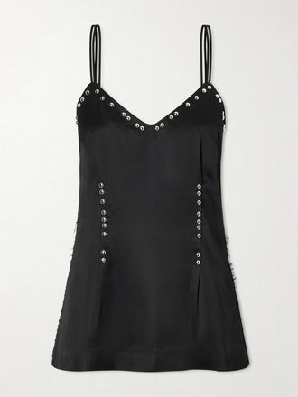 Wales Bonner Iris Studded Frayed Satin Camisole - Black