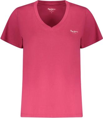 Pepe Jeans London Femme, Tops, Rose, Taille: 38 FR T-shirt &agrave; manches courtes et col en V