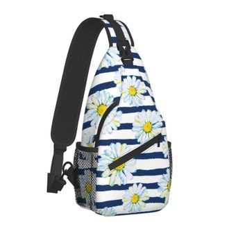 AOOEDM Gänseblümchen gestreift mit Wilden Sommerblumen Umhängetasche für Damen und Herren, Umhängetaschen, lässiger Sling-Rucksack, Brusttasche, Reise, Wande
