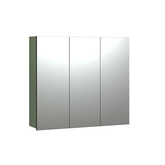 Trendteam PureBliss - Spiegelschrank - Grün - Rillenoptik - 9 Fächern + 6 Einlegeböden - (BxHxT) 90 x 80 x 20cm - mittlere Tür Links und rechts montierbar