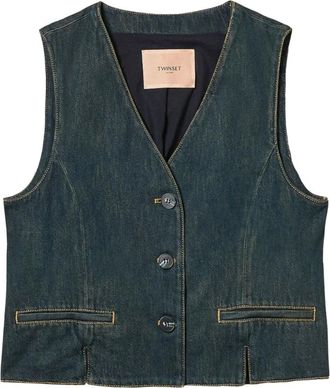Twinset Femme, Vestes, Bleu, Taille: 38 FR Gilet &agrave; col en V