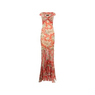 Etro Femme, Robes, Orange, Taille: 38 FR Longue Robe en Tulle avec &Eacute;paules D&eacute;nud&eacute;es et Motif Floral