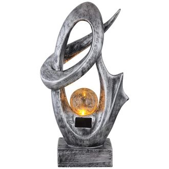 Globo Lighting Solarlampe f&uuml;r Au&szlig;en Garten Deko Terrassen Lampe Au&szlig;en Boden Solar Lampe Outdoor stehend, mit Feuereffekt, Skulptur silber, Crackle Glaskugel, 1x LED 