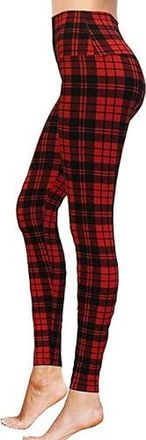 Generic Legging dentra&icirc;nement taille haute non transparent doux et extensible, &eacute;cossais rouge, XXL