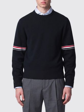 Thom Browne Pull &agrave; col rond en coton avec bande 4-Bar embl&eacute;matique sur la manche