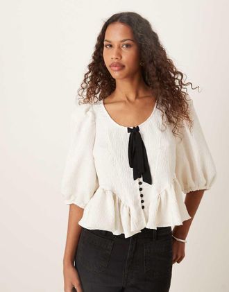 Free People Pamela - Top à détail noeud - Ivoire-rose