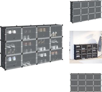 vidaXL Vidaxl - Regalsystem mit 12 W&uuml;rfeln und T&uuml;ren Schwarz pp - W&uuml;rfelregal - W&uuml;rfelregale - Regalsystem - W&uuml;rfel Regalsystem