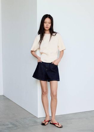 Mango Pull-over maille fine manches courtes &eacute;cru - Femme - XXS - MANGO
