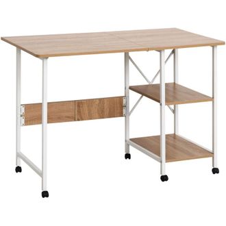 HOMCOM Klapptisch Schreibtisch Beistelltisch B&uuml;rotisch Mobiler Computertisch mit Rollen mdf Natur 107 x 55 x 76 cm - Homcom