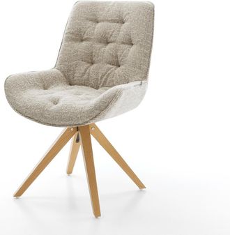 DELIFE Drehstuhl Taimi-Flex Webstoff Soft Beige Holzgestell kantig Natur 180&deg; drehbar, Esszimmerst&uuml;hle