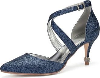 Generic Chaussures De Mariage Femme Bout Pointu Talon Haut Escarpins Sangle Croisée Stylet Talons Mariée Soirée Talons 7.5Cm,Dark Blue,42 EU