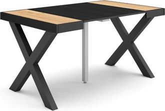 Skraut Home Ausziehbarertisch, Multifunktionaler ausziehbarer, 140, F&uuml;r 6 G&auml;ste, Massivholz Beine, Moderner Stil, Eiche Schwarz - Skraut Home