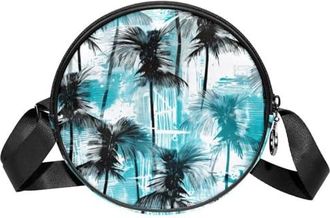 Generic Sac &agrave; bandouli&egrave;re circulaire pour femme, silhouettes de palmiers, petit sac &agrave; bandouli&egrave;re avec fermeture &eacute;clair, bretelles r&eacute;glables, sac &agrave; main rond 