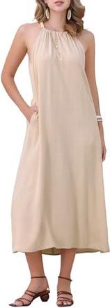 Allegra K Robes à Col Licou Femmes Robes Mi-Longues Décontractées dÉté avec Ceinture Abricot XL