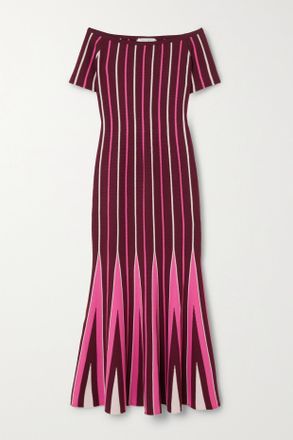 Gabriela Hearst Medea Schulterfreies Maxikleid Aus Gestreifter Wolle - Pink