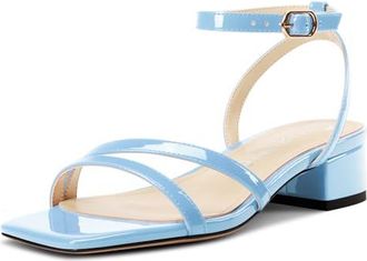 Castamere Femmes Bas Bloc Chunky Talon Heel Carr&eacute; Bout Lani&egrave;res Cheville Sandales Dress Mariage Party Chaussures 3.5 CM Heels Bleu Ciel 43 EU