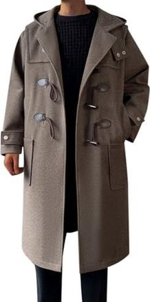 Generic Manteau Homme Hiver Chaud,Veste masculine en laine coupe-vent longue avec capuche et &eacute;paule lisse style manteau hivernal ample pour hommes sans fermet