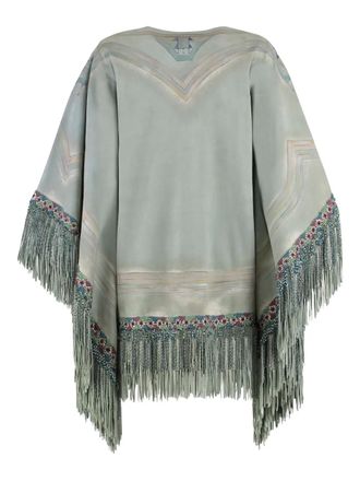 Etro poncho &agrave; franges orn&eacute;es de perles - Vert