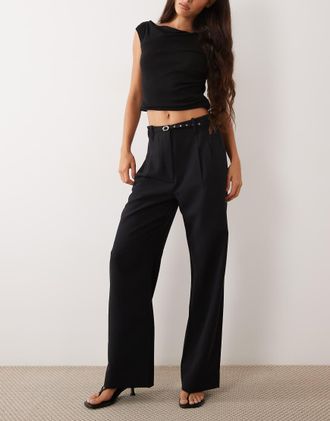 Abercrombie & Fitch Sloane pantalon large taille haute avec ceinture en noir