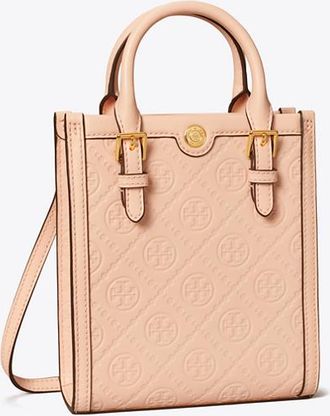 Tory Burch Damen Mini Tote Bag aus Leder mit T-Monogramm