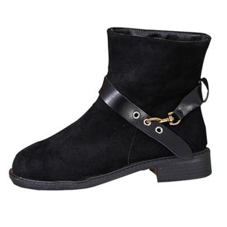 Generic Bottines larges et d&eacute;contract&eacute;es pour femme - Bout rond - Talon bas - Boucle - Confortable - Pour lautomne et lhiver, Noir, 37.5 EU