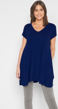 Bonprix Longshirt BONPRIX, Damen, Gr. 48/50 (XL), mitternachtsblau, Jersey, Obermaterial: 95% Viskose, 5% Elasthan, A-Linie ca. Mitte Oberschenkel, tiefer Run