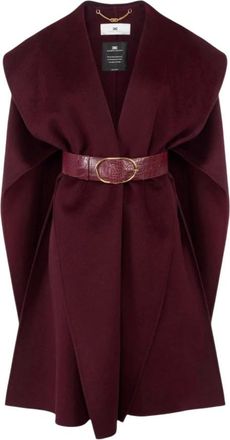 Elisabetta Franchi Femme, Vestes, Brun, Taille: 40 FR Cape en laine ceintur&eacute;e