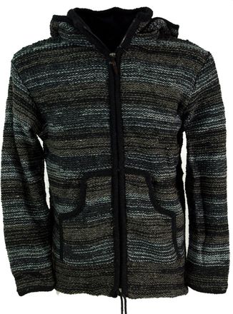 Guru Shop Unisex Strickjacke, Wolljacke, Nepaljacke Batik Schwarz - Modell 24, Herren, Wolle, Size:XXL