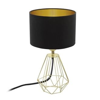 Eglo Lampe de table Carlton 2, lampe de chevet vintage, lampe de salon &agrave; poser en acier et tissu dor&eacute; et noir, douille E14, avec interrupteur