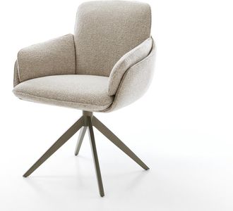 DELIFE Drehstuhl Luan-Flex mit Armlehnen Webstoff Soft Beige Kreuzgestell breit Effektfinish Titan 360&deg; drehbar Wippfunktion, Esszimmerst&uuml;hle