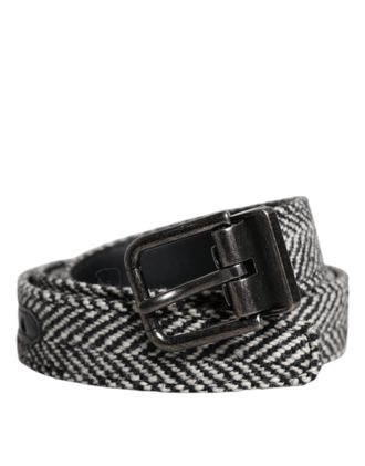 Dolce & Gabbana Mens Black White Silver Tone Metal Buckle Belt And Virgin Wool Leather