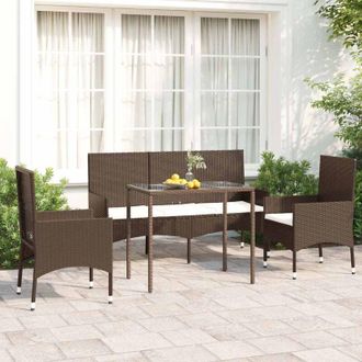 vidaXL 4-tlg. Garten-Lounge-Set mit Kissen Braun Poly Rattan - Vidaxl