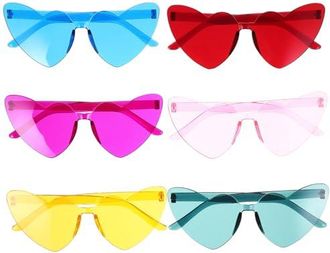 PartyKindom 6 Pièces Lunettes de Soleil Forme Coeur Sans Monture Colorées pour Fête Accessoires Léger et Confortable