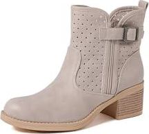 Queen Helena X30-107 Bottines plates perforées à talons bas décontractées pour femme, beige, 39 EU