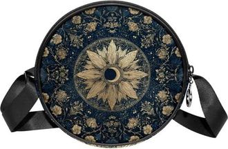 Generic Sac &agrave; bandouli&egrave;re rond pour femme, sac &agrave; bandouli&egrave;re r&eacute;tro &agrave; motif floral avec fermeture &eacute;clair, bretelles r&eacute;glables, sac &agrave; main rond d&eacute;contract&eacute; pour