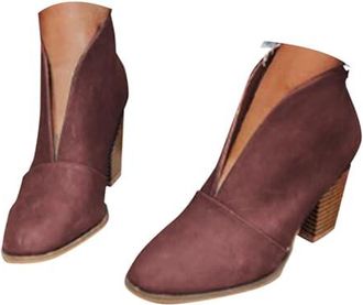Generic Bottines pour femme, bottines à talon bas pour femmes, bottines à talon bas pour femmes, bottines en similicuir à bout pointu, bottines occidentales é
