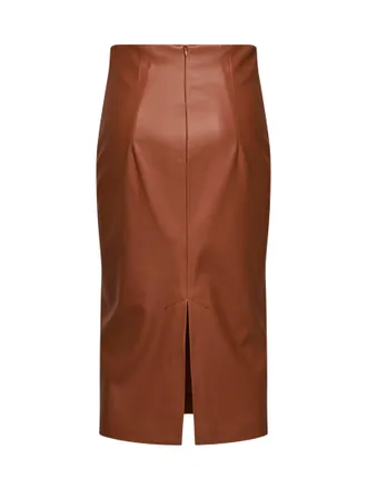 Blanca Vita Womens Pencil Skirt Goccia Brown Faux Leather Polyurethane