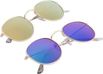 IFUNDOM Lot de 2 Lunettes de Soleil R&eacute;tro Rondes Cadre M&eacute;tallique Dor&eacute; Brillant et Dor&eacute; Verres Color&eacute;s Rose Poudr&eacute; et Vert Miroir Unisexes Lunettes de Soleil 