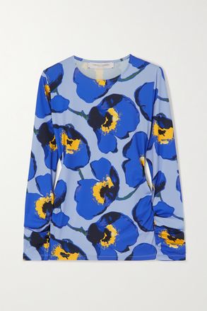 Carolina Herrera Oberteil Aus Stretch-jersey Mit Blumenprint Und Raffungen - Blau