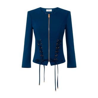 Elisabetta Franchi Gestreifte Stretch-Cr&ecirc;pe-Jacke mit doppelter Knopfleiste - - Jackets - Damen - Blau - L