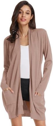 Grace Karin Cardigan ouvert à manches longues pour femme - Manteau en tricot décontracté - Haute élasticité - Avec poches, kaki, XL