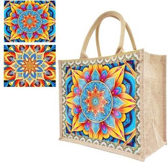 Generic Sac fourre-tout à faire soi-même avec diamants - Sacs en lin - Pour peinture diamant - Sacs de courses en toile de lin - Sacs dépicerie, Mandala 01, 3