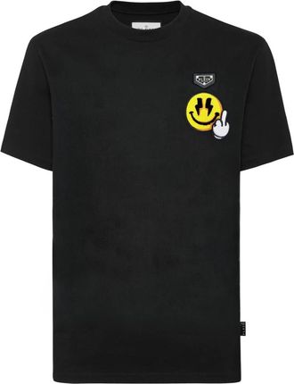 Philipp Plein Homme, Tops, Noir, Taille: XL T-Shirt Col Rond Manches Courtes Smile