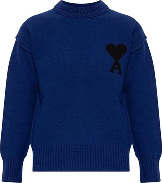 Ami Pull en laine avec logo - Femme - Pulls - Bleu - Taille: 36 FR