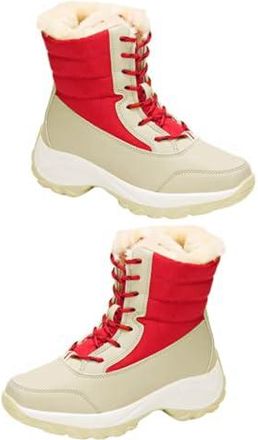 FOMIYES Bottes de Neige dHiver pour Femmes &agrave; Lacets Bottines -Mollet Doubl&eacute;es de Fausse Fourrure Semelle Antid&eacute;rapante en Caoutchouc Couleur Rouge Taille 38 C